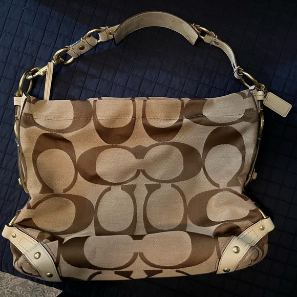 Coach | Bags | Authentic Coach Carly Shoulder Bag Tan Signature ...